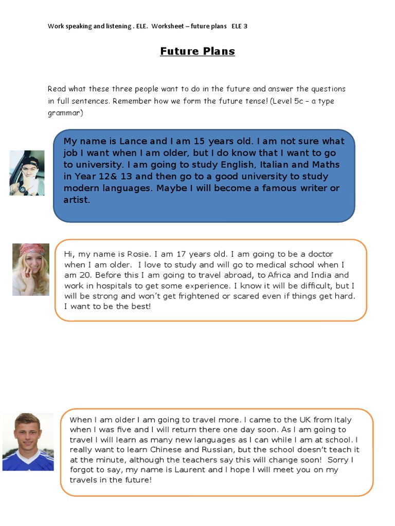 Future Plans: Work Speaking and Listening - ELE. Worksheet - Future ...