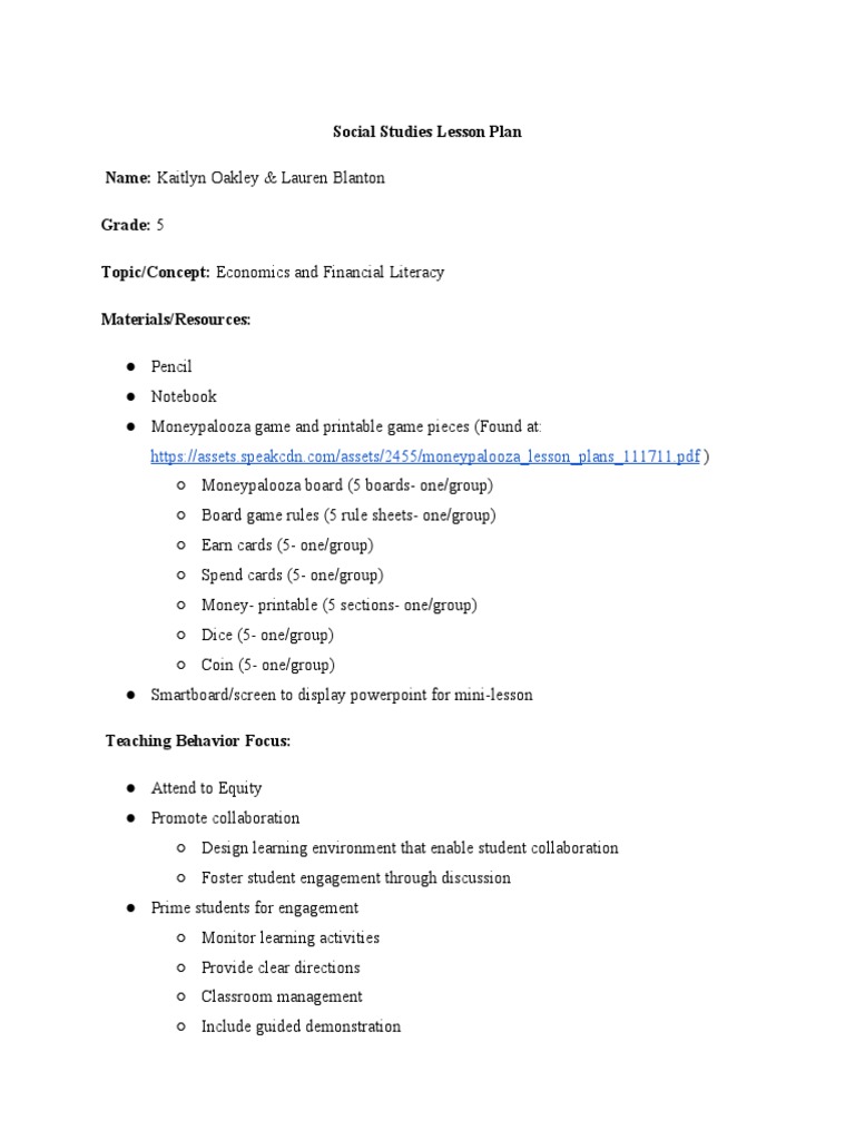 Elm 460 - Lesson Plan | PDF | Lesson Plan | Classroom Management