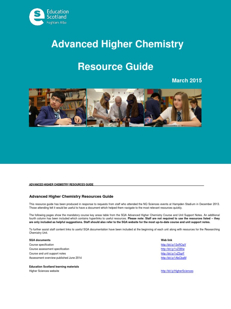 Advanced Higher Chemistry Resource Guide: March 2015 | PDF | Emission ...