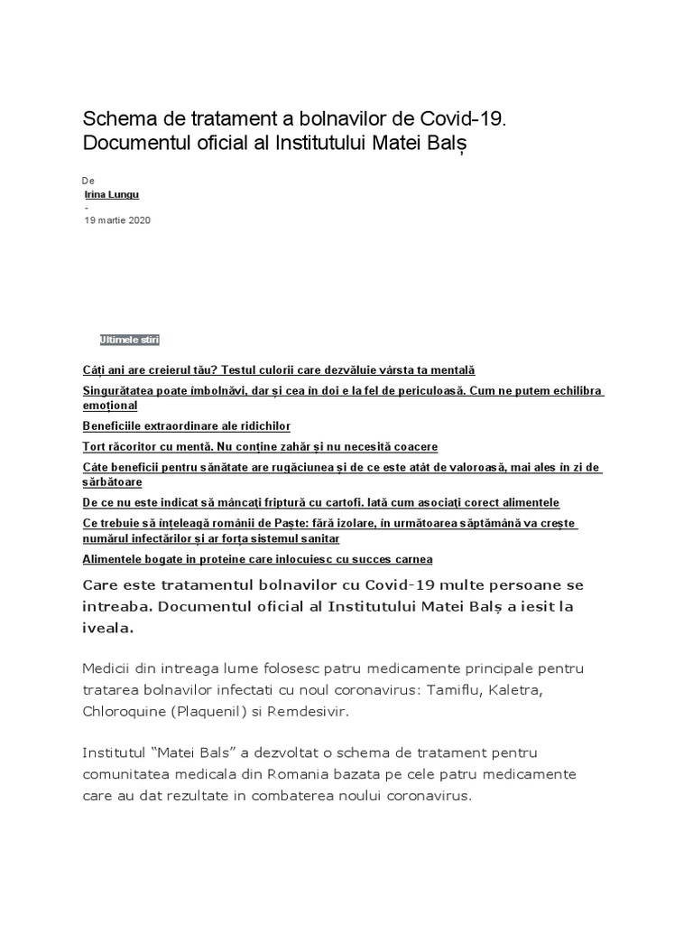Schema Tratament Covid | PDF