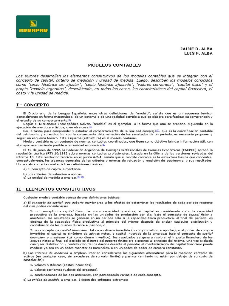 Modelos Contables. Ed. Errepar | PDF | Valor neto | Contabilidad