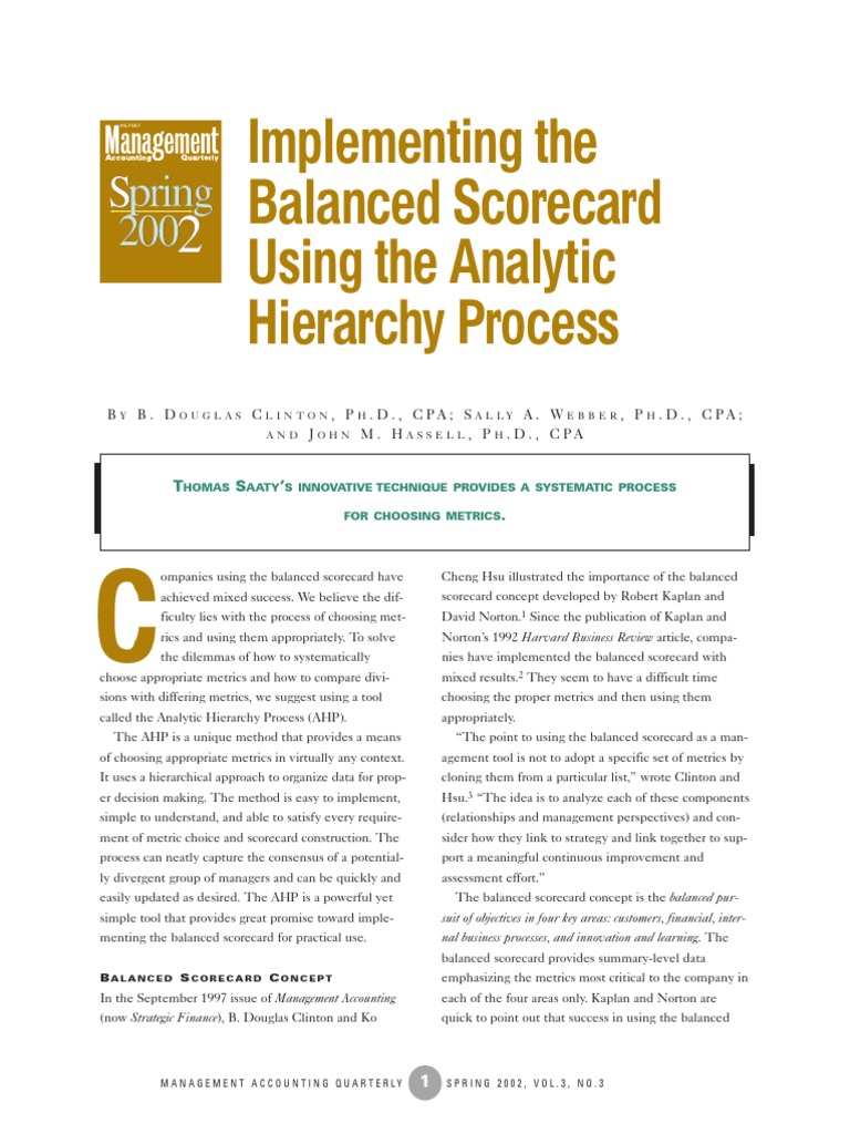 Clinton, Webber, Hassell - 2002 - Implementing The Balanced Scorecard Using The Analytic ...
