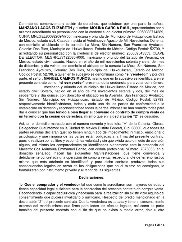 Formato Machote Contrato de Compraventa PDF | PDF | Instituciones ...
