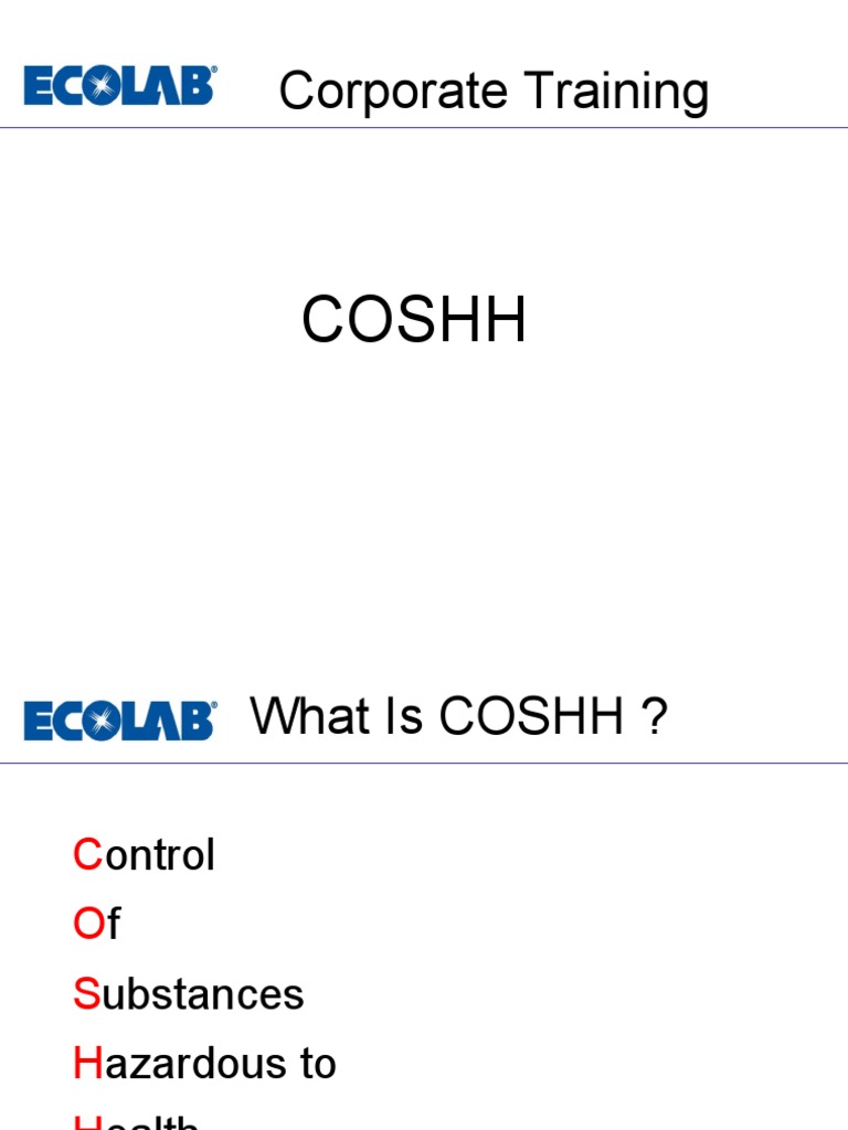 Coshh Ecolab | PDF | Personal Protective Equipment | Change Management