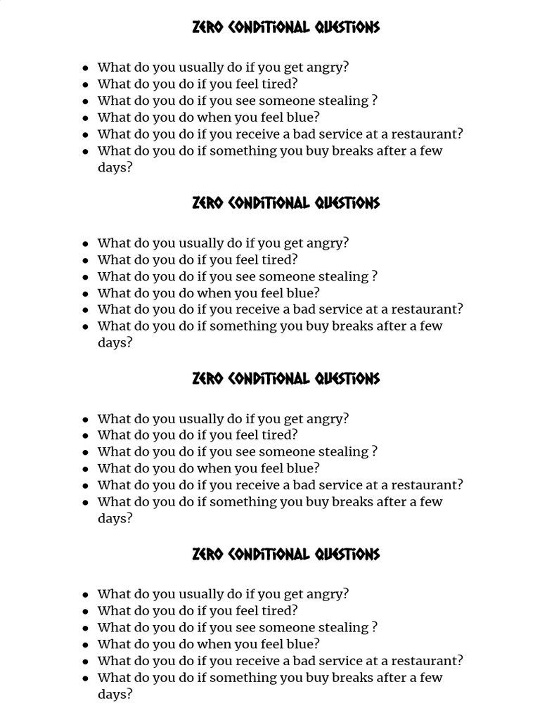 Zero Conditional Questions | PDF