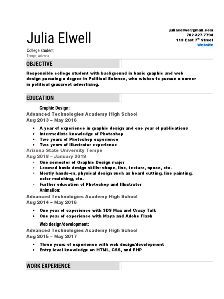 2020 Resume | PDF | Arizona State University | Web Design