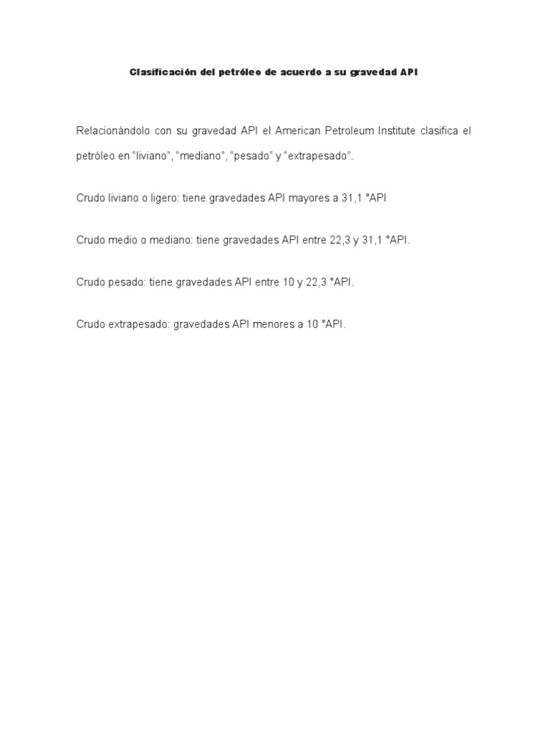 Clasificación Del Petróleo de Acuerdo A Su Gravedad API | PDF