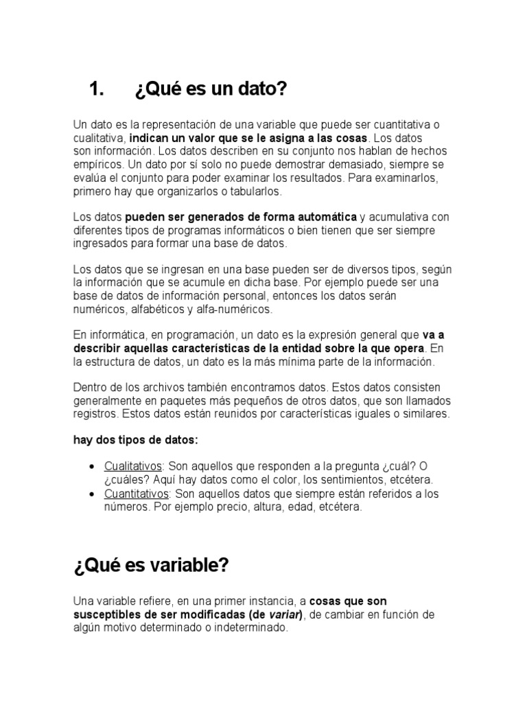 ¿Qué es un dato? Explorando la naturaleza y tipos de datos | PDF ...
