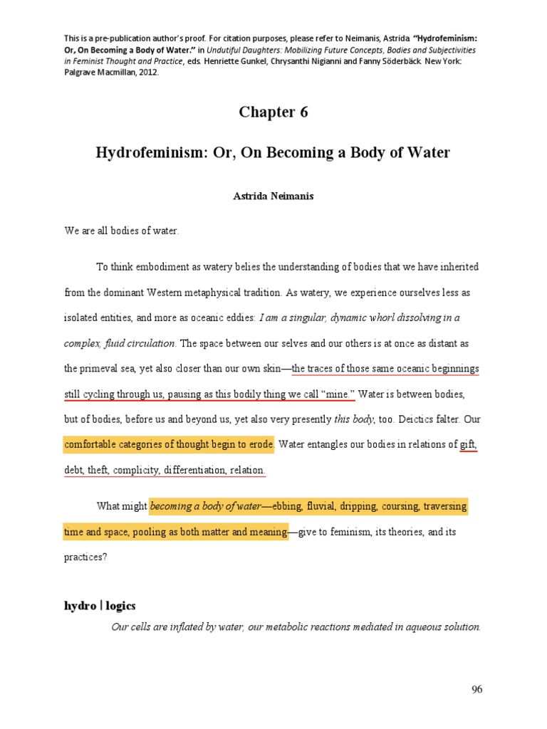 Hydrofeminism: Or, On Becoming A Body of Water: Astrida Neimanis | PDF ...