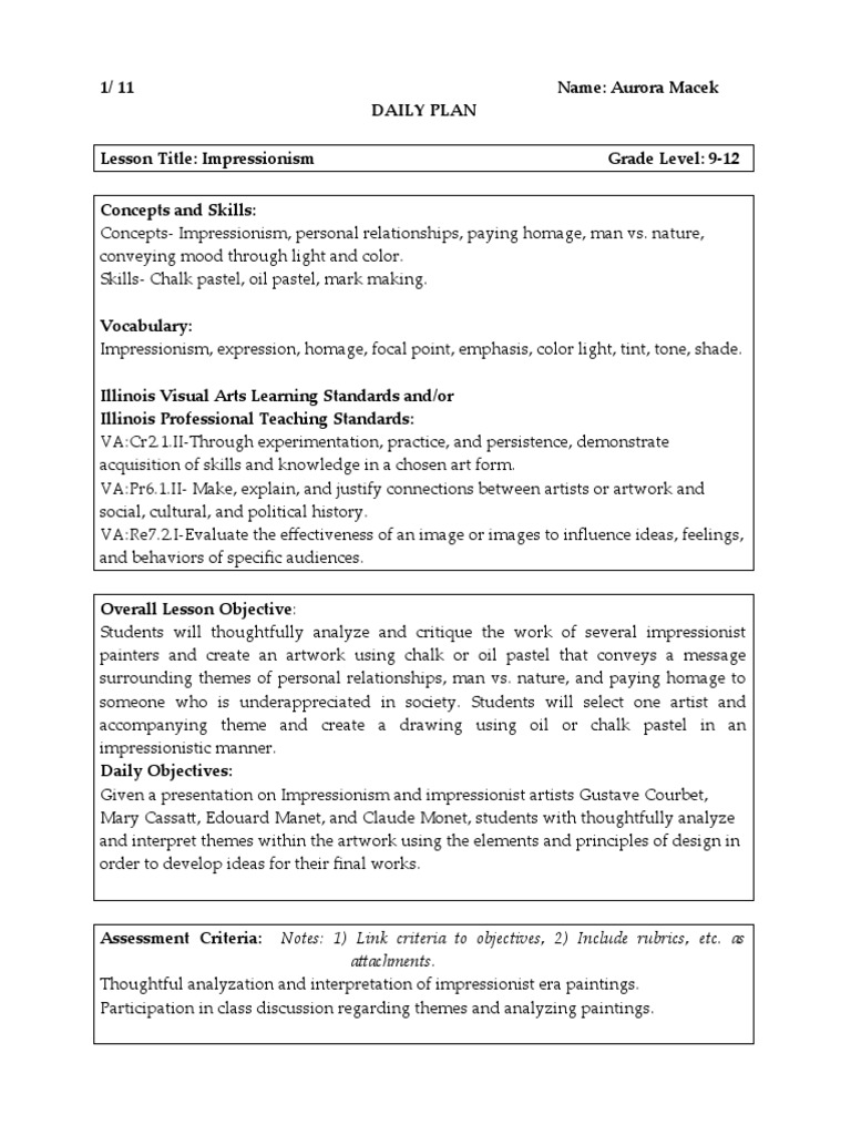 2d Studio Lesson Plans - Impressionism | PDF | Impressionism | Pastel