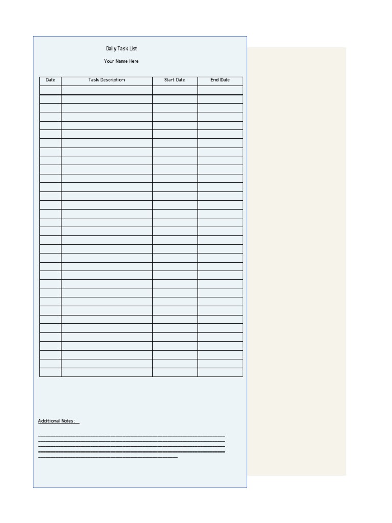 Daily Task List Your Name Here | PDF