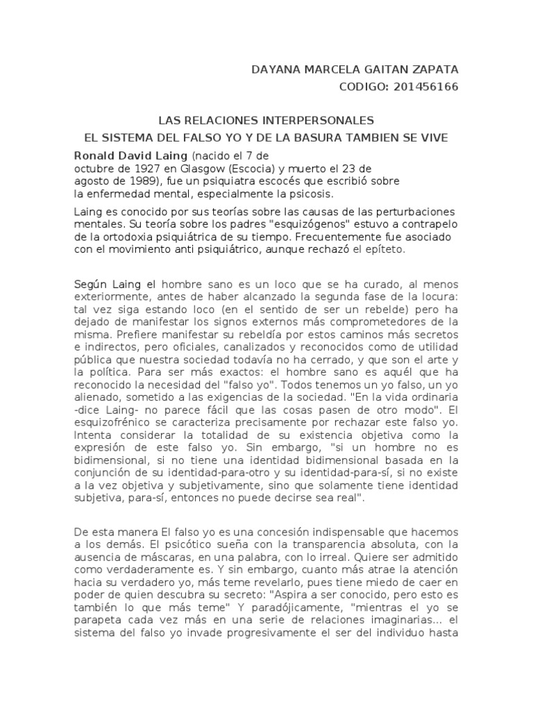 Ensayo EL FALSO YO | PDF | Esquizofrenia | Locura