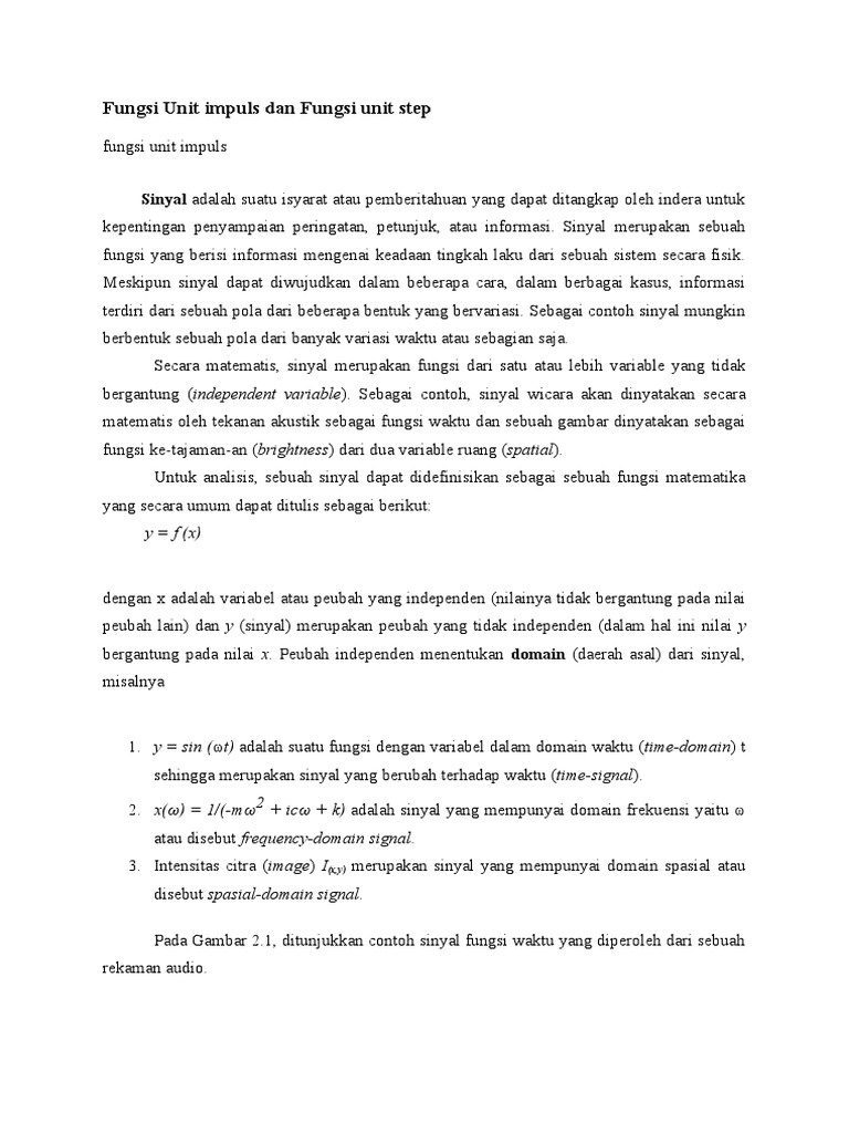 Fungsi Impuls dan Unit Step Sinyal | PDF | Metode & Bahan Ajar | Sains ...