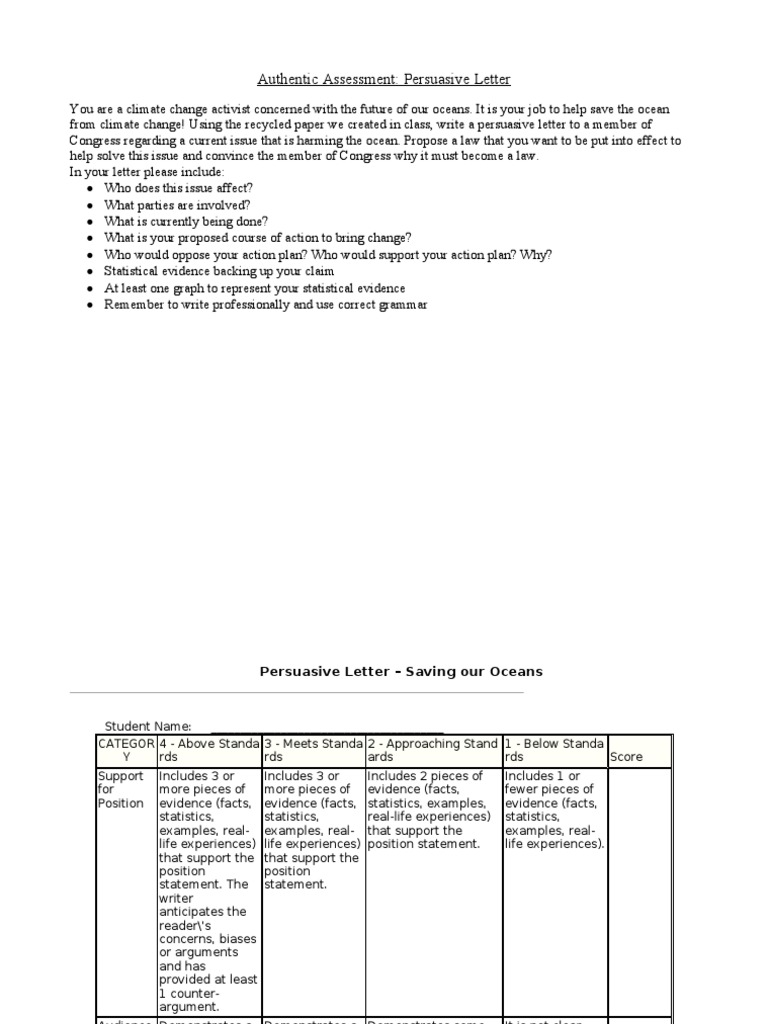 Persuasive Letter - Rubric | PDF | Evidence | Statistics