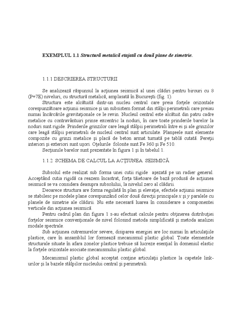 Exemplu de Calcul p100 Supraetajata Metalica | PDF