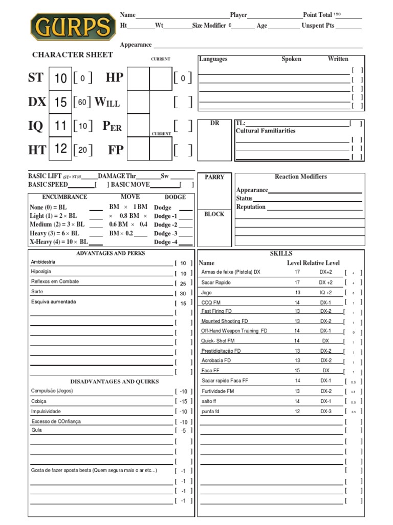 GURPS - Character Sheet Expanded 1-Convertido 1 PDF | PDF | Role ...