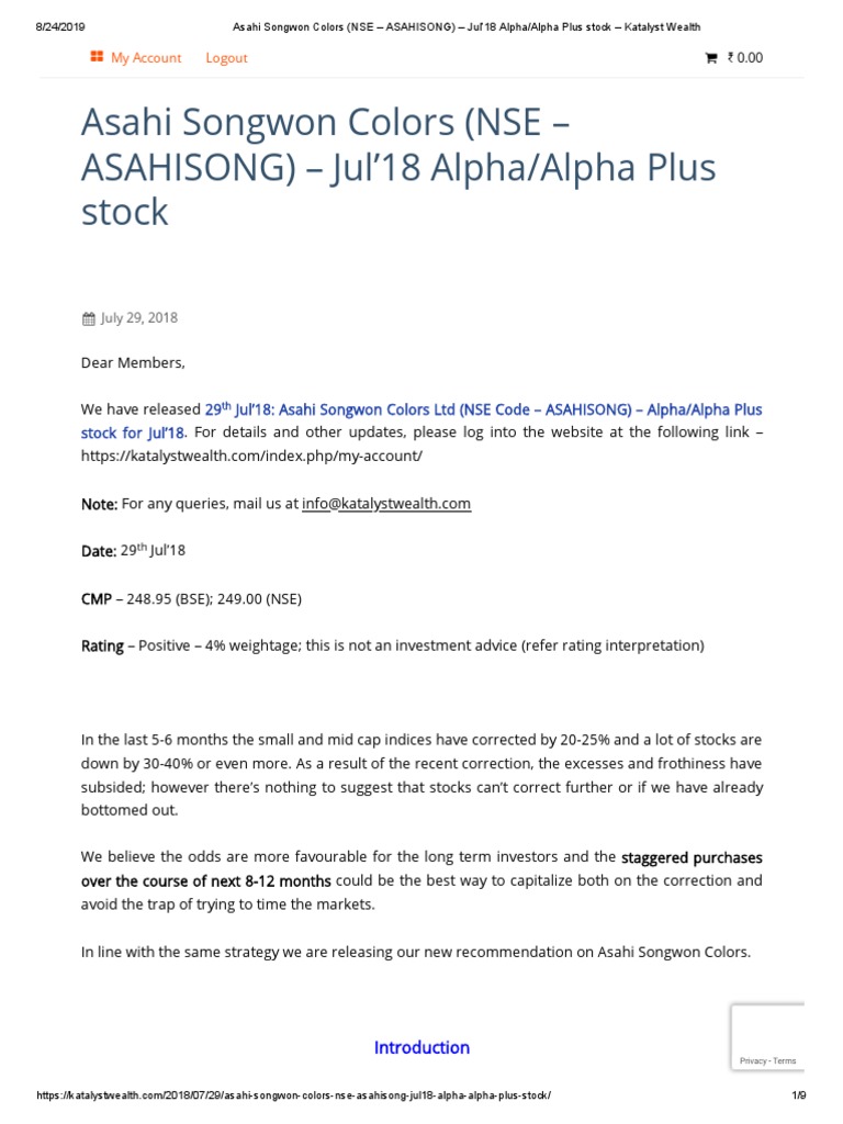 Asahi Songwon Colors (NSE - ASAHISONG) - Jul'18 Alpha - Alpha Plus ...