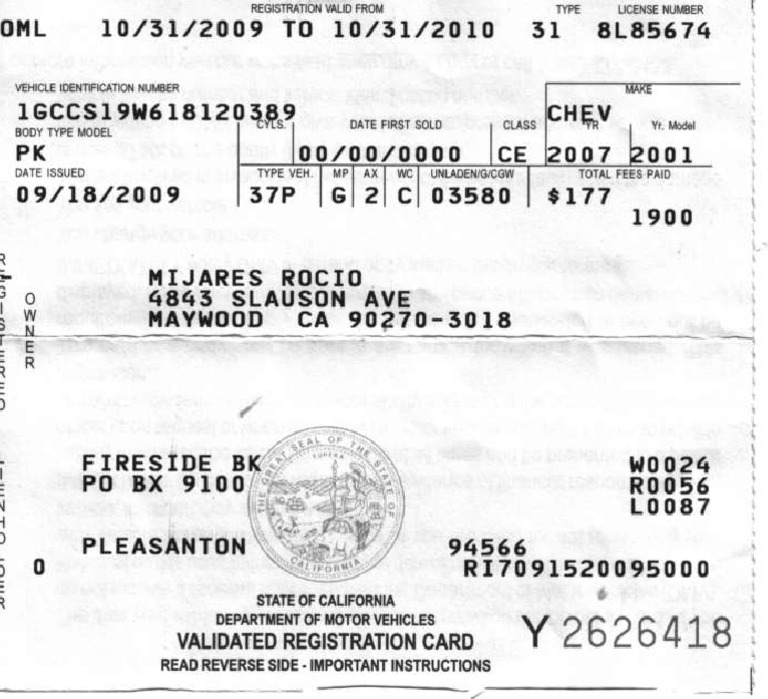 California Registration Card Details | PDF