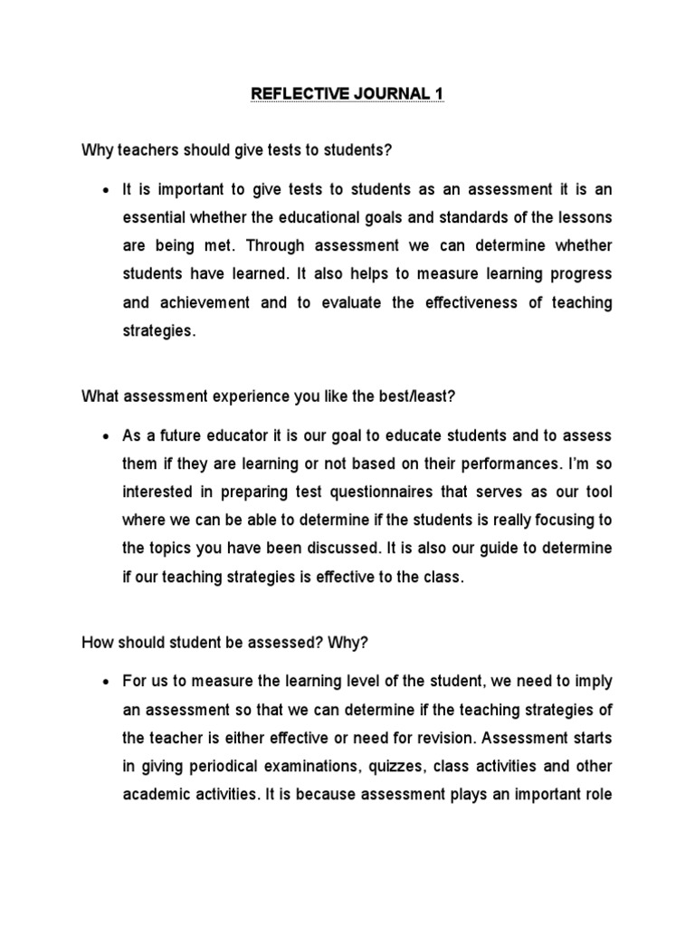 Reflective Journal 1 | PDF | Educational Assessment | Test (Assessment)