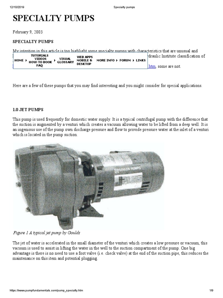Specialty Pumps | PDF | Pump | Fluid Dynamics