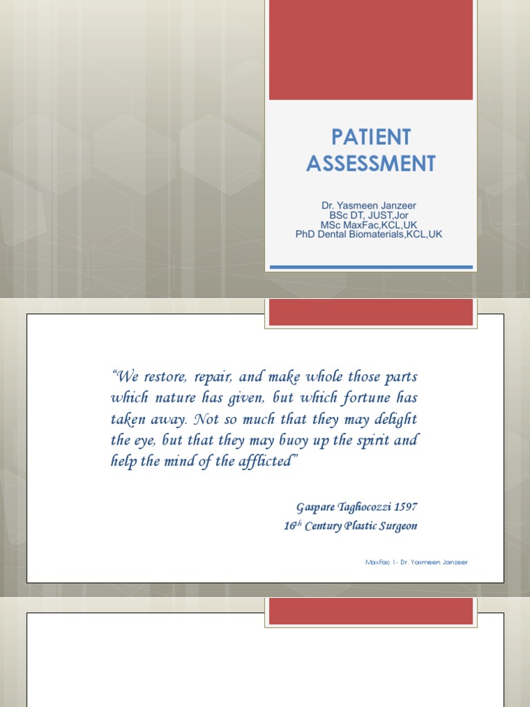 Patient Assessment - MaxFac I Dr. Yasmeen Janzeer PDF | PDF ...