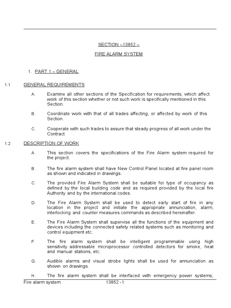 Fire Alarm System Specification | PDF | Electrical Engineering | Equipment