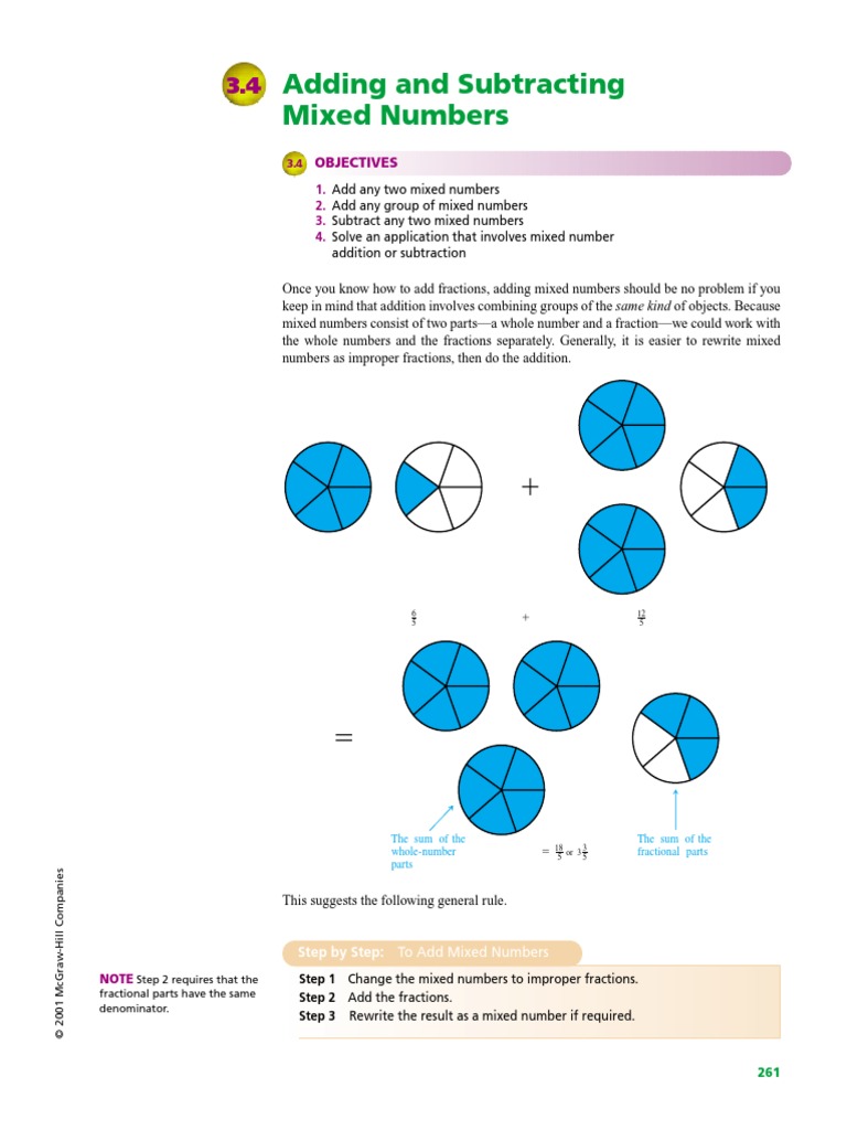 Adding and Subtracting Mixed Numbers: Objectives | PDF | Fraction ...