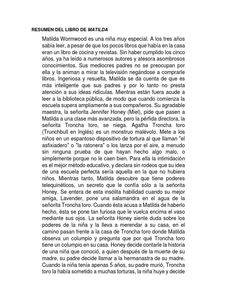 Resumen Del Libro Matilda | PDF