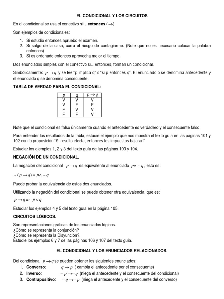 Negación y Equivalencias del Condicional | PDF | Sintaxis (Lógica ...