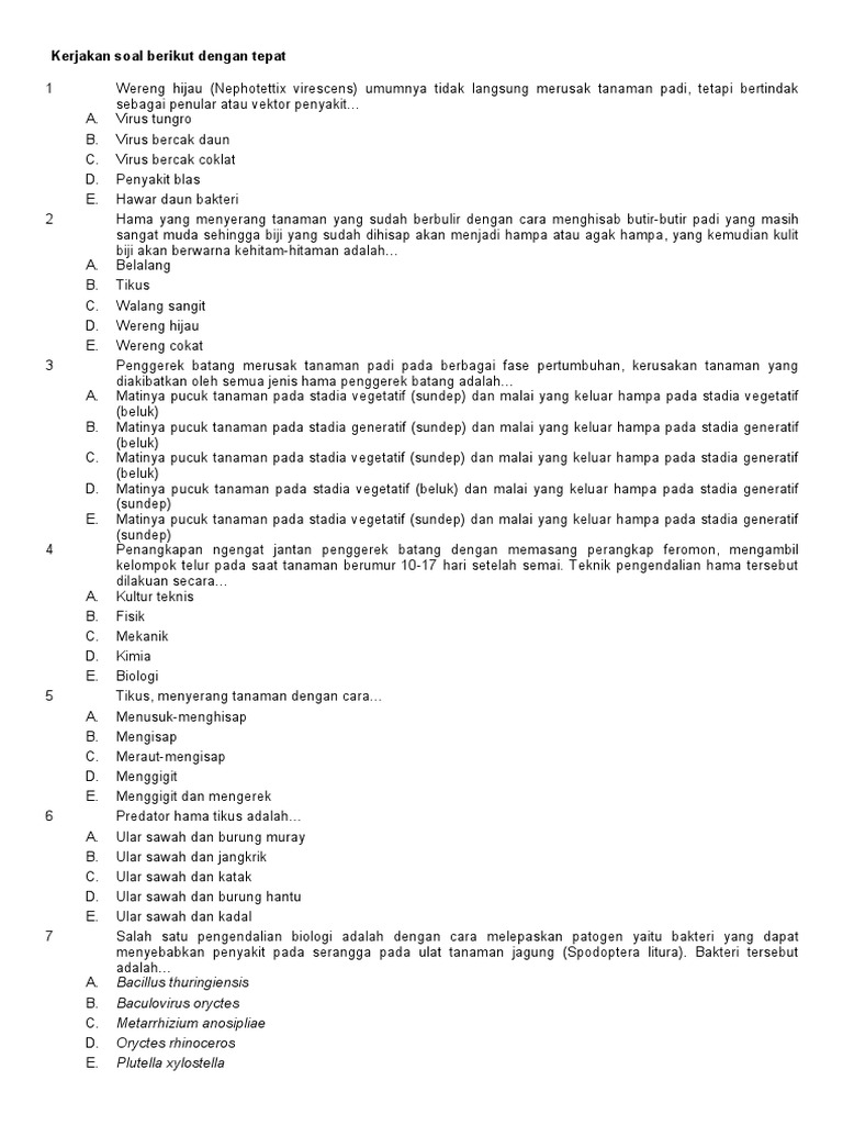 Soal Hama Tanaman Pangan | PDF