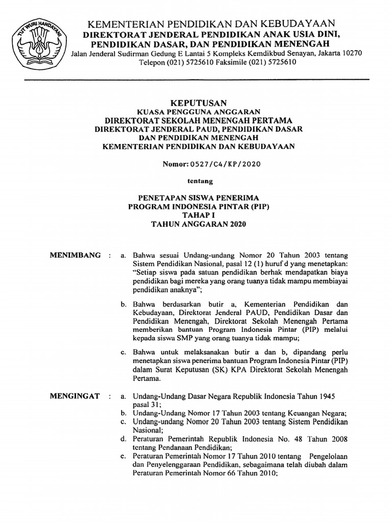 SK PIP Tahap 1 2020 | PDF