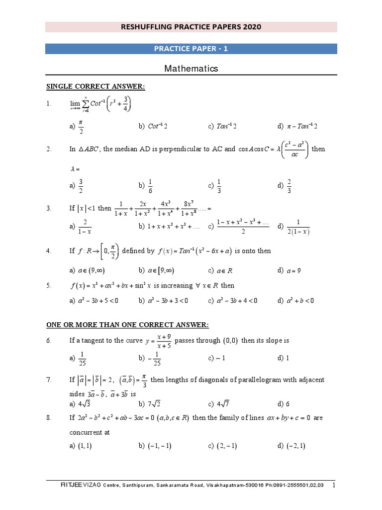 Reshuffling Practice Papers | PDF | Velocity | Rotation Around A Fixed Axis