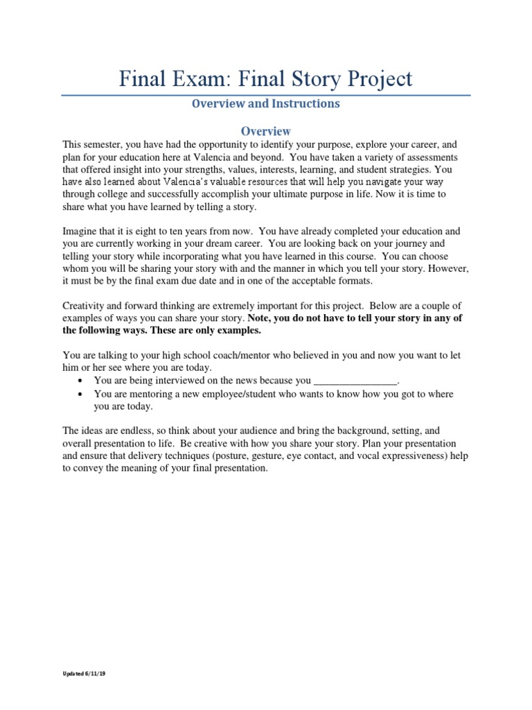 Final Story Project Directions FA19 | PDF | Mentorship | Learning