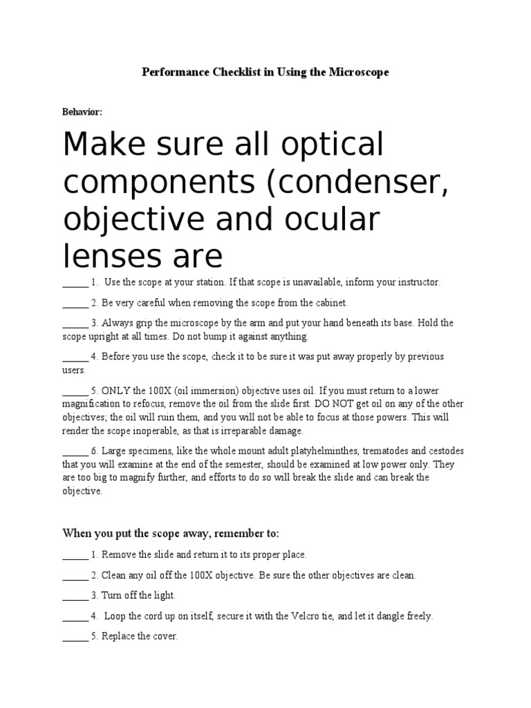 Performance Checklists | PDF | Telescopic Sight | Lenses
