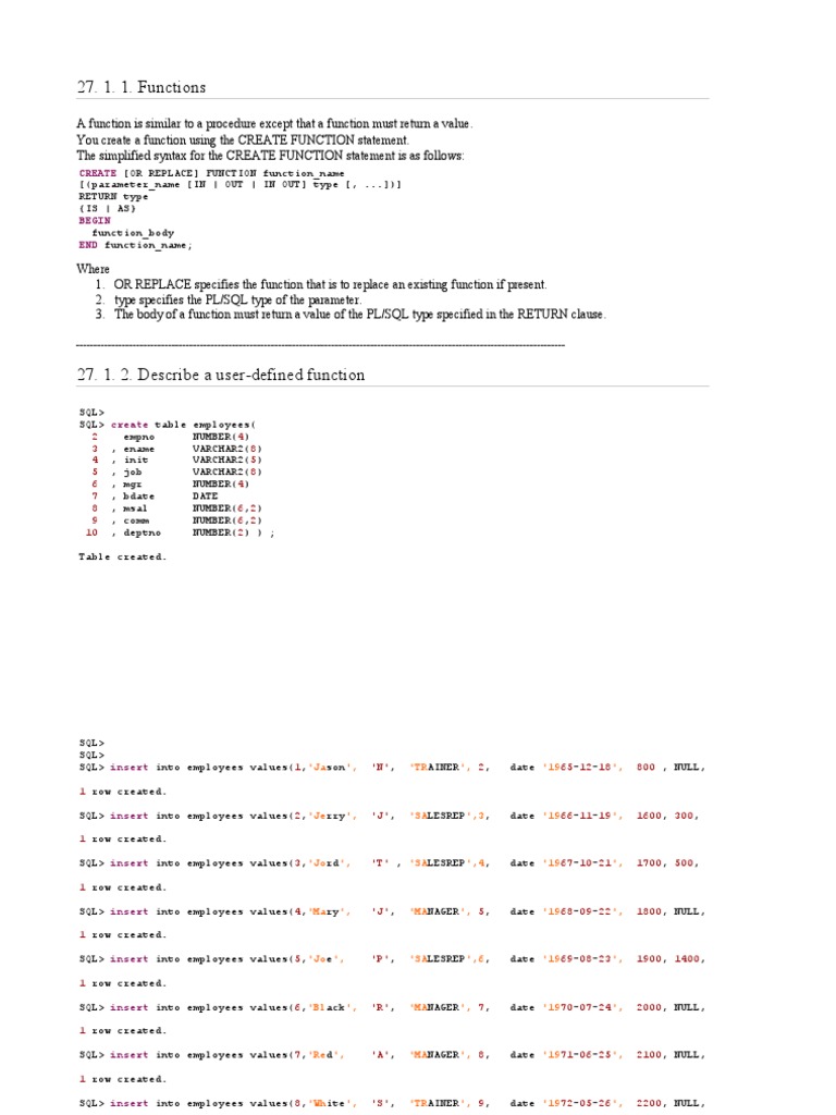 Functions: Create | PDF | Pl/Sql | Subroutine Functions: Create | PDF | Pl/Sql | Subroutine