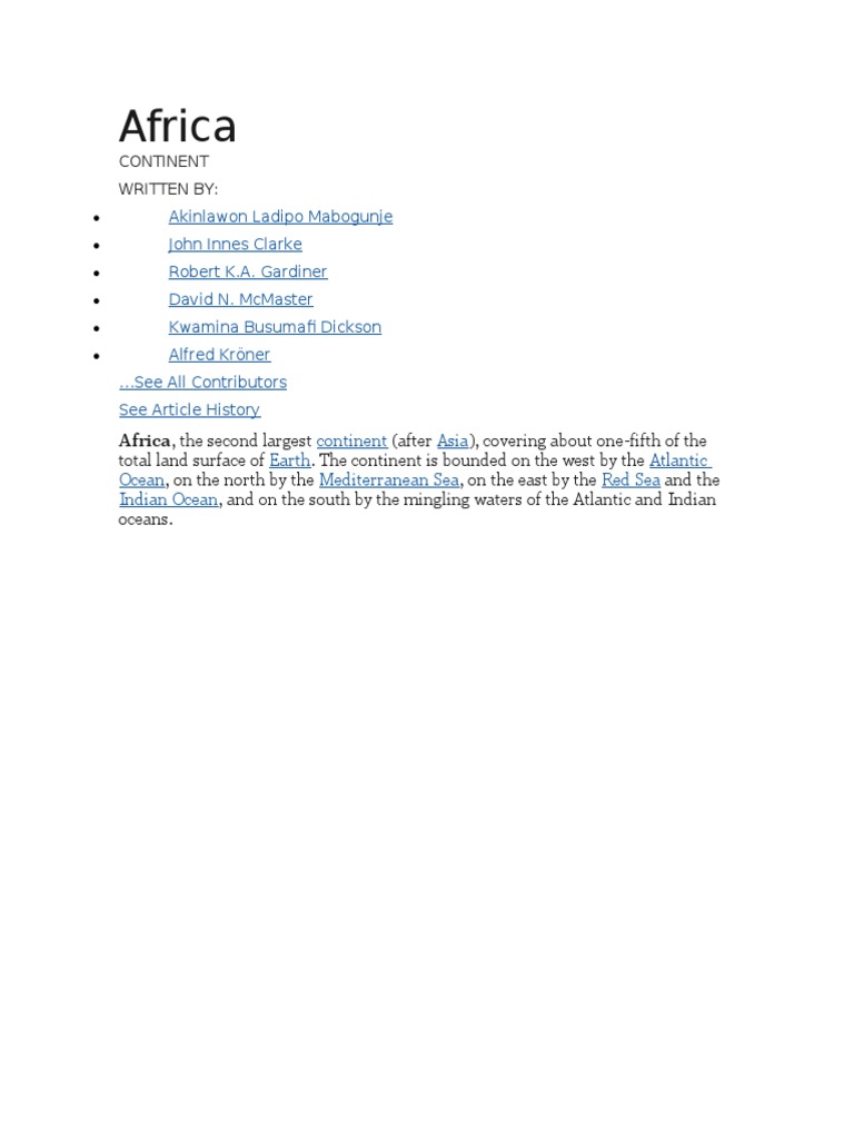 Africa: Continent Written by | PDF
