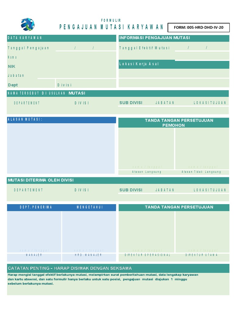 005 Form Pengajuan Mutasi Karyawan | PDF