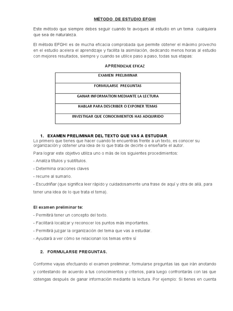 Método de Estudio Efghi | PDF | Prueba (evaluación) | Epistemología