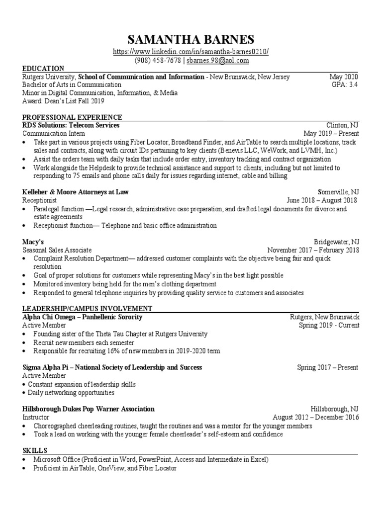 Samantha Barnes Resume 2020 | Download Free PDF | Business