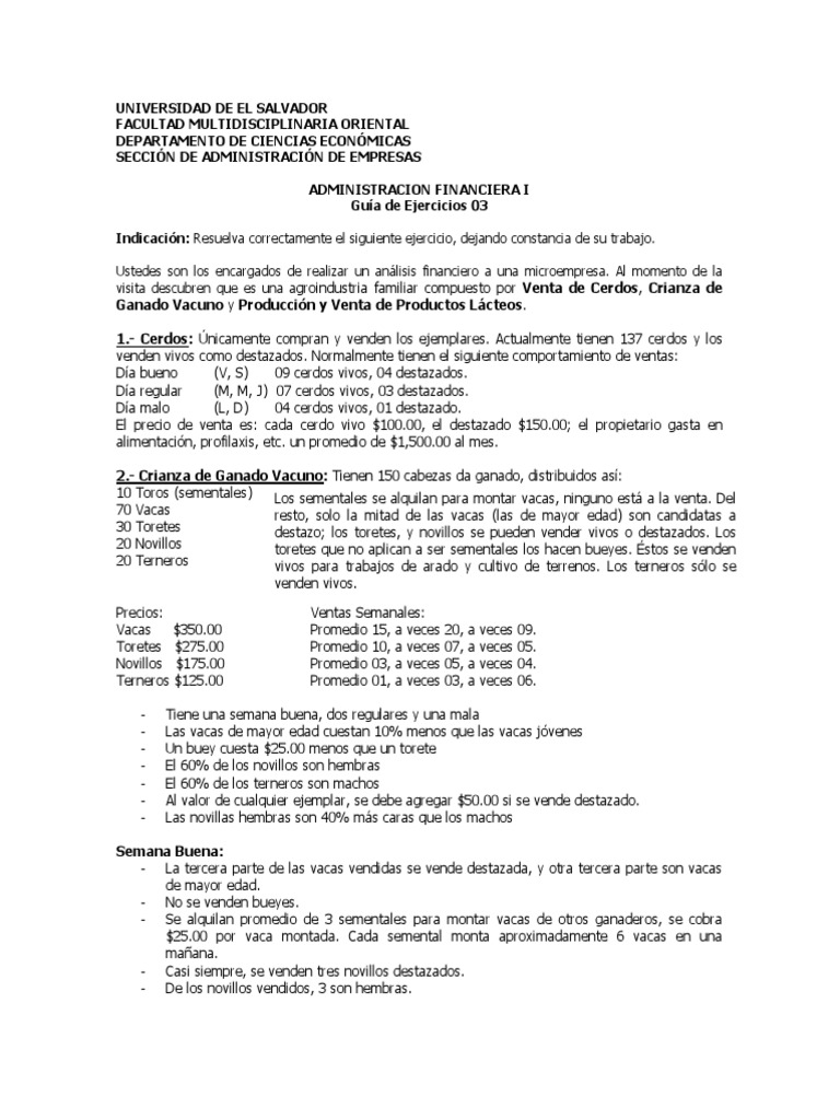 Guia de Ejercicios AEF, PyMes | PDF | Vacas | Ganado