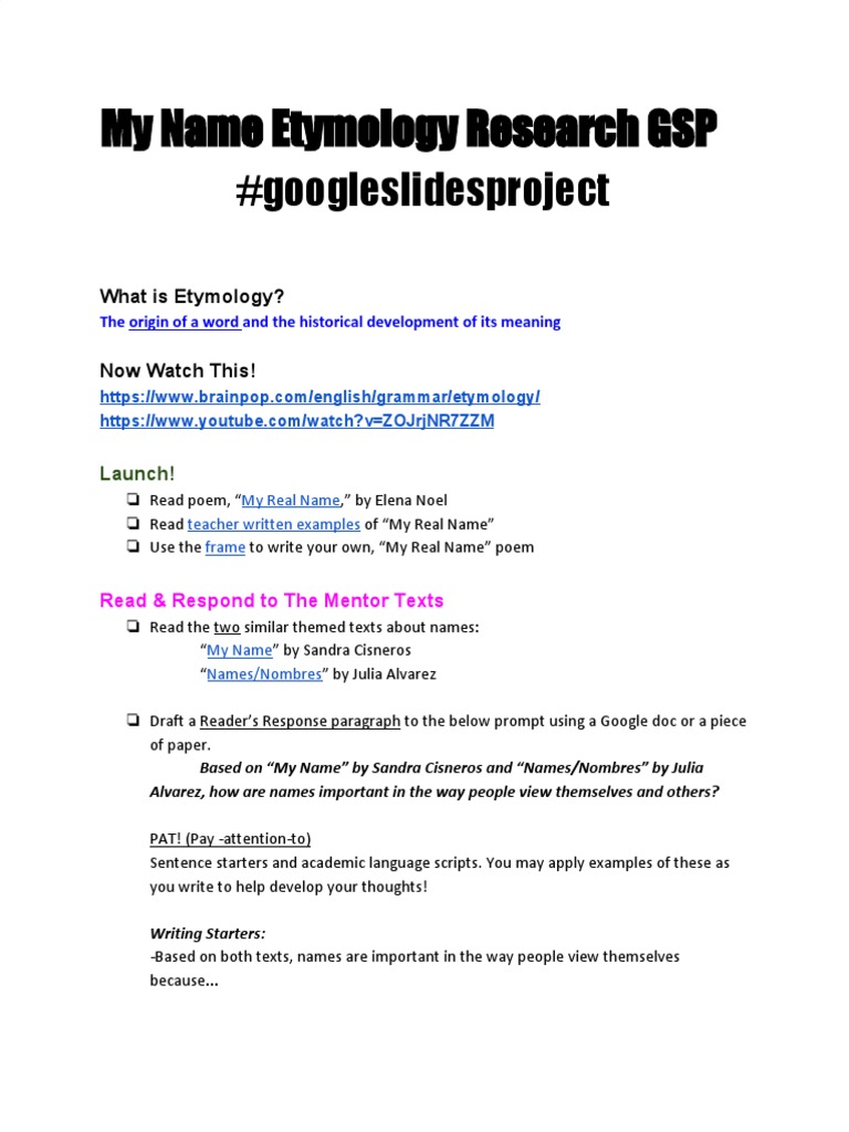 Name Etymology Project Directions | PDF | Human Communication | Cognition