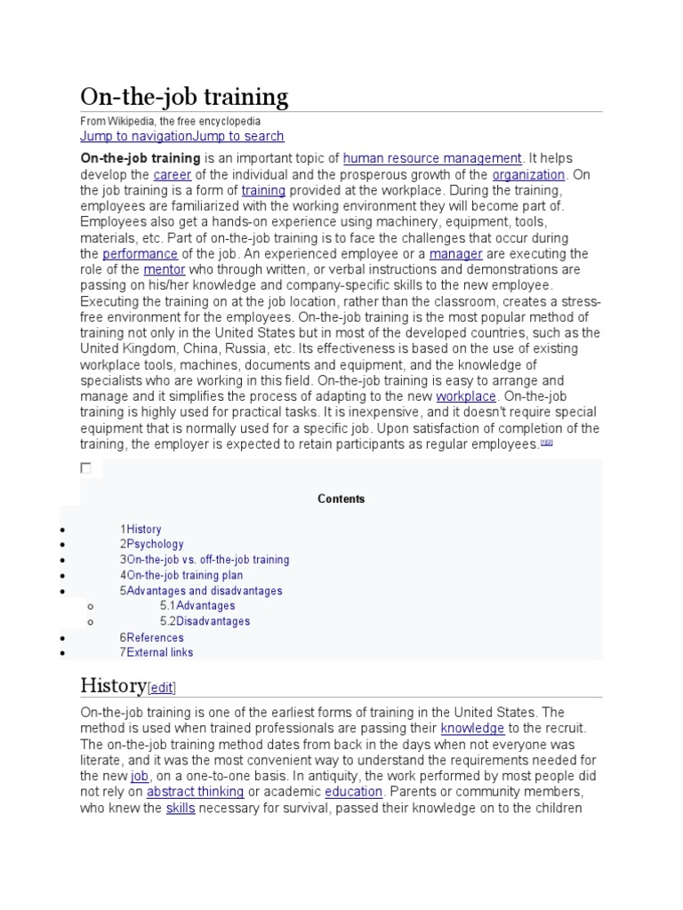 On-The-Job Training: History | PDF | Applied Psychology | Cognition
