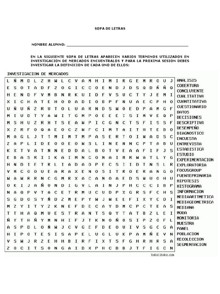 Sopa de Letras Investigacion de Mercados | PDF | Finanzas y dinero