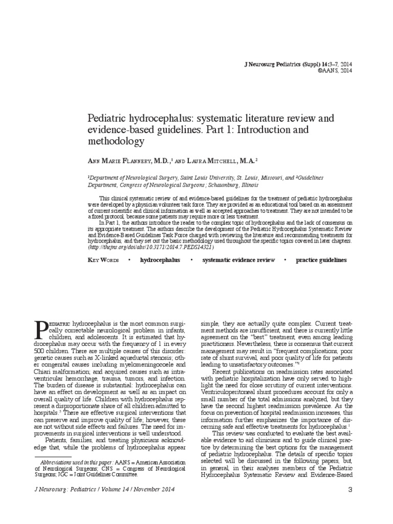 Pediatric Hydrocephalus: Systematic Literature Review and Evidence-Based Guidelines. Part 1 ...