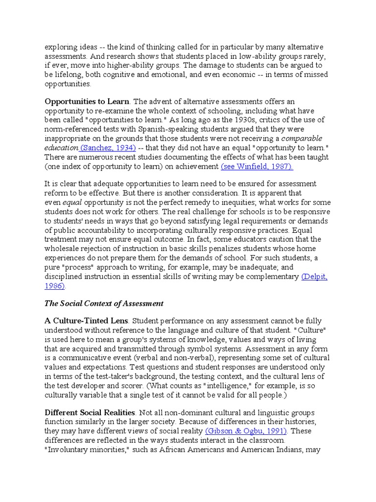 Opportunities To Learn. The Advent of Alternative Assessments Offers An ...