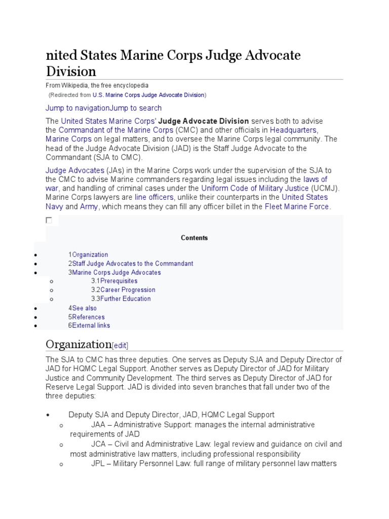 Nited States Marine Corps Judge Advocate Division: Organization | PDF ...