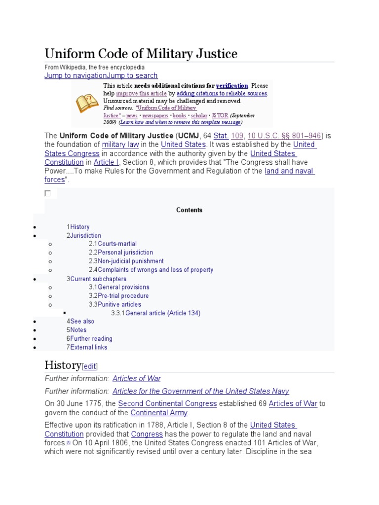 Uniform Code of Military Justice: History | PDF | Uniform Code Of ...