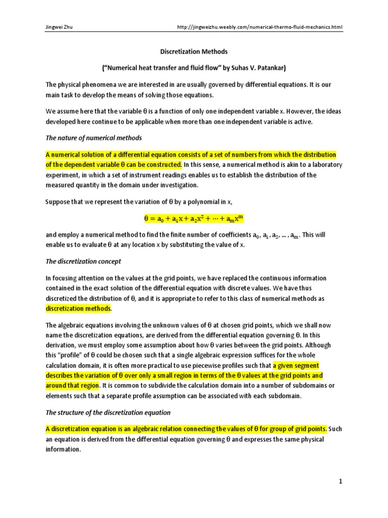 Discretization Methods ("Numerical Heat Transfer and Fluid Flow" by Suhas V. Patankar) | PDF ...