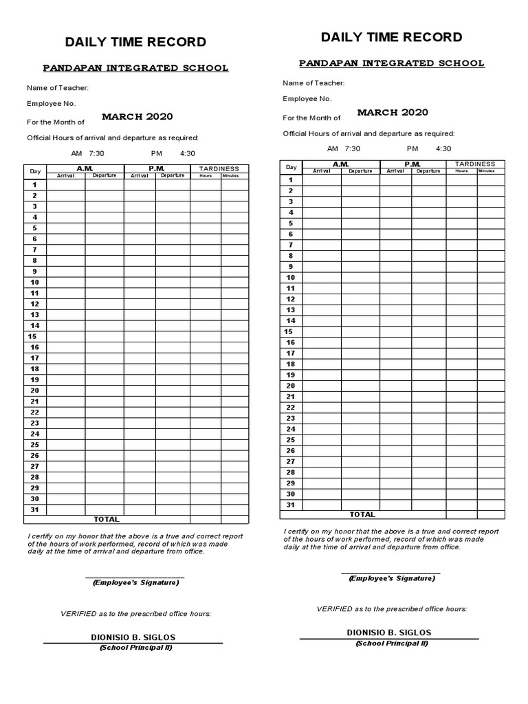 Daily Time Record Daily Time Record: Pandapan Integrated School ...