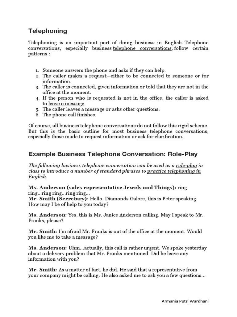 Business Telephone Conversation Guide | PDF | Language Arts & Discipline